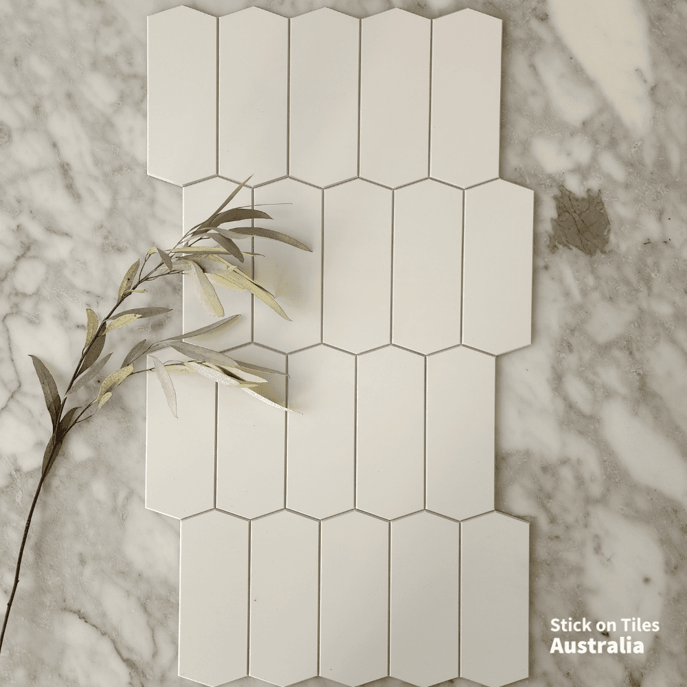 Long Hexagon Stick on Composite Tile - White – Stick on Tiles Australia